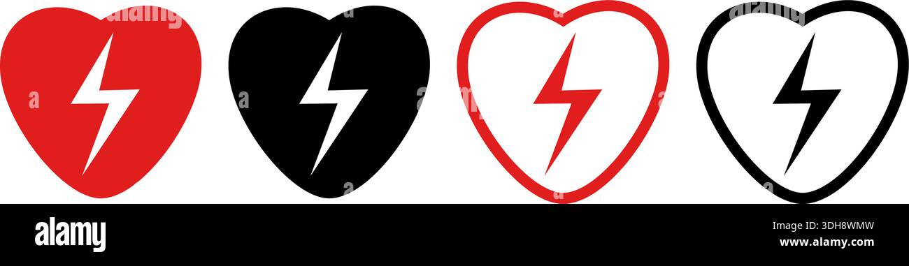 Red and black defibrillator icon with heart and lightning bolt symbol ...