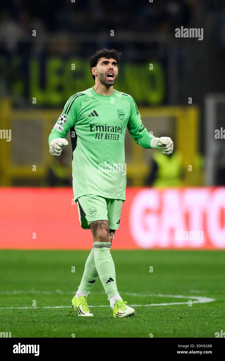 David Raya of Arsenal FC celebrates during the UEFA Champions League ...