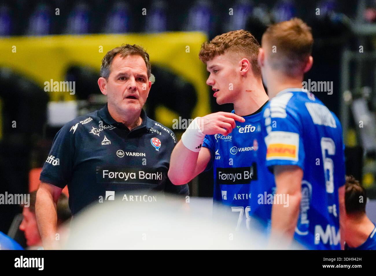Bærum 20260120. Faroe Islands' Oli Mittun with coach Peter Bredsdorff ...