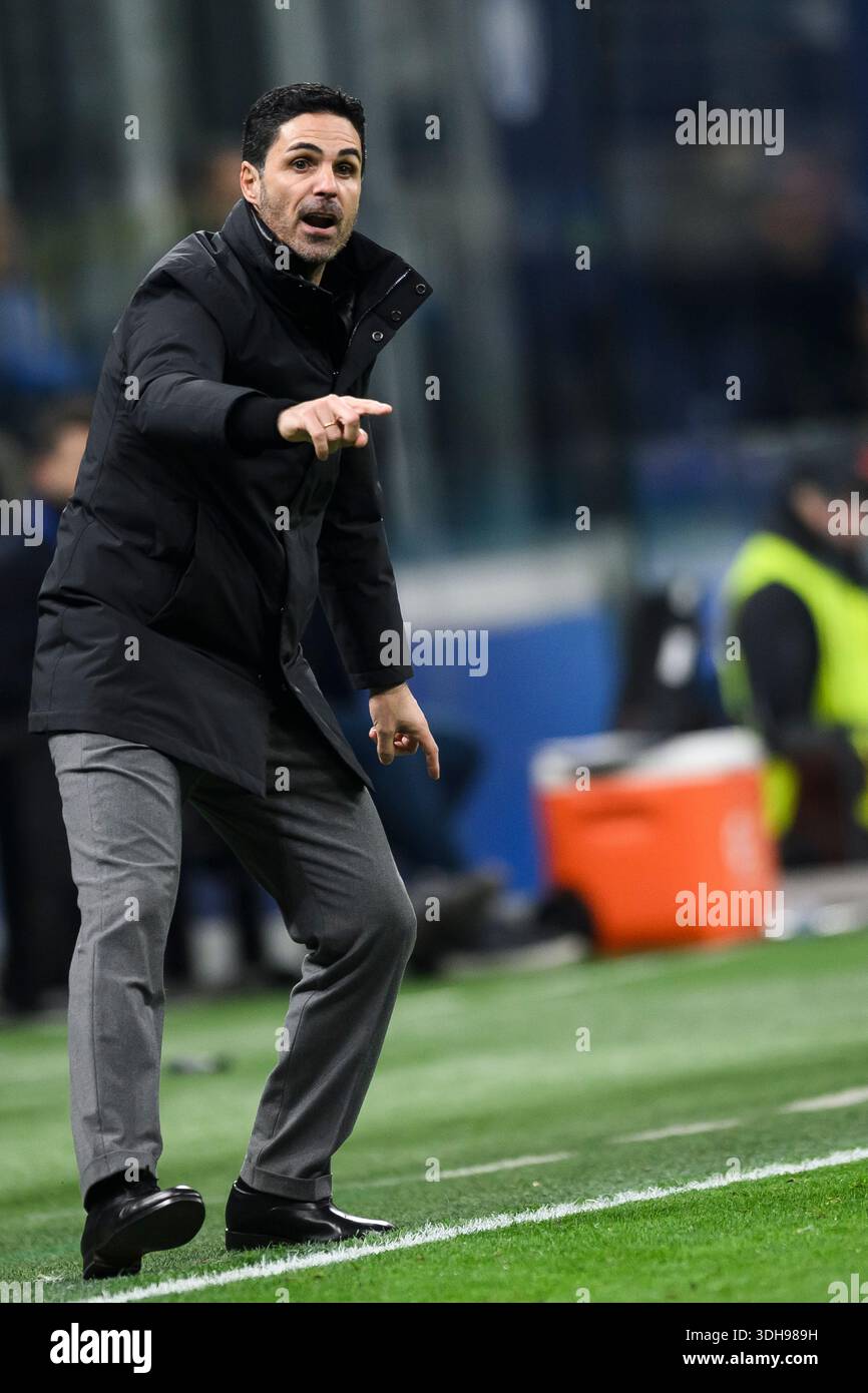 Mikel Arteta, head coach of Arsenal FC, gestures during the UEFA ...