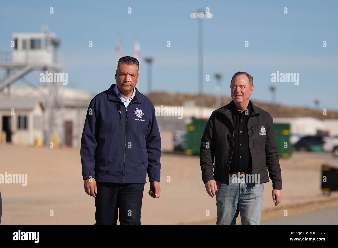 Sen. Adam Schiff, D-Calif., right, walks with Sen. Alex Padilla, D ...