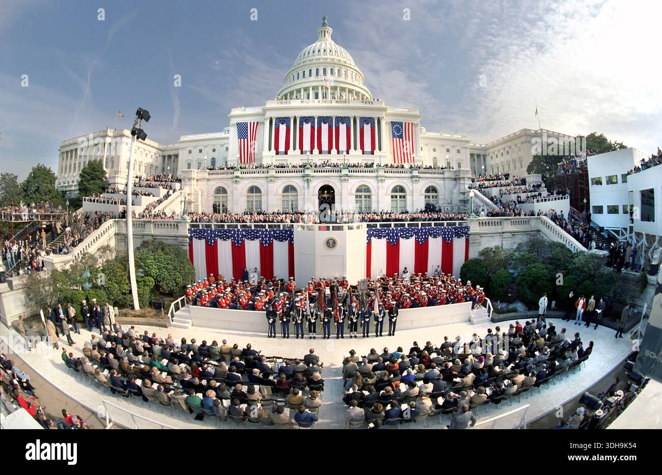 U.S. President Ronald Reagan delivering inaugural address, west side of ...