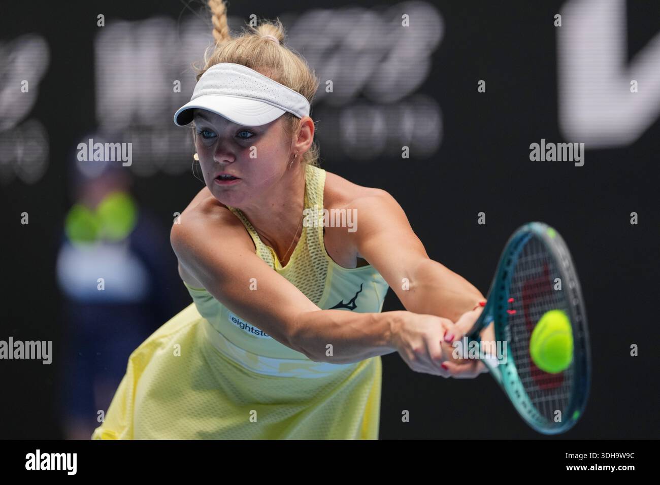 Linda Klimovicova of Poland plays a backhand return to Elina Svitolina ...