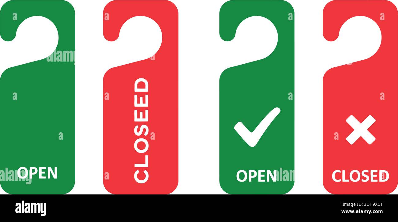 Open and Closed Door Hanger Signs with Check and Cross Status ...