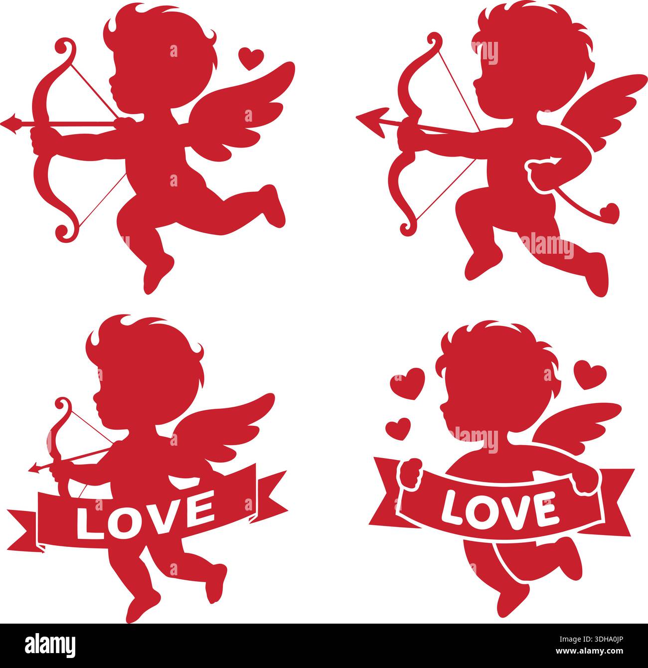 Cupid Love Angel Icons Set with Heart Arrow Romance and Valentine ...