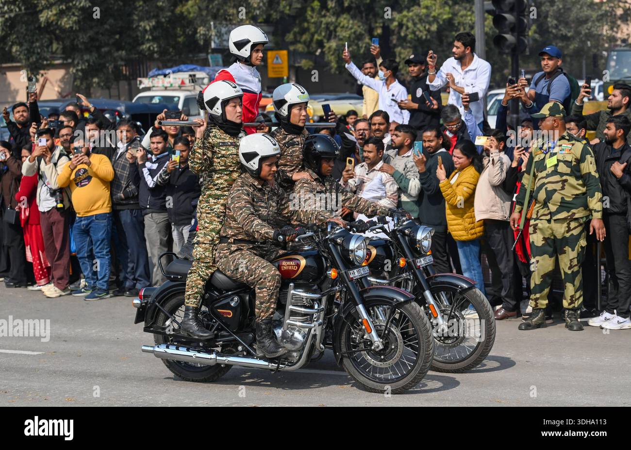 NEW DELHI, INDIA - JANUARY 20: Indian paramilitary women daredevils ...