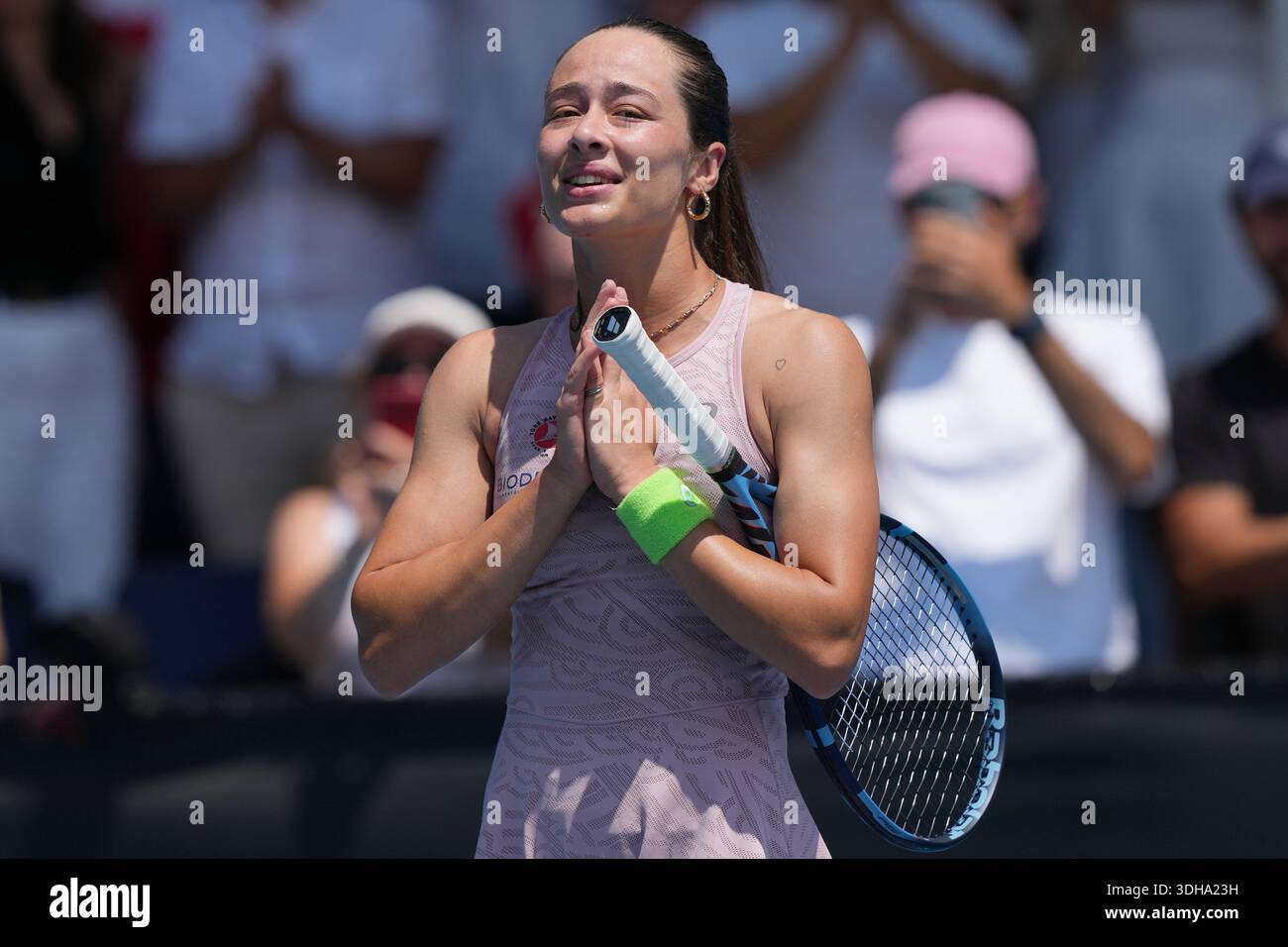 Zeynep Sonmez of Turkey reacts after defeating Anna Bondar of Hungary ...