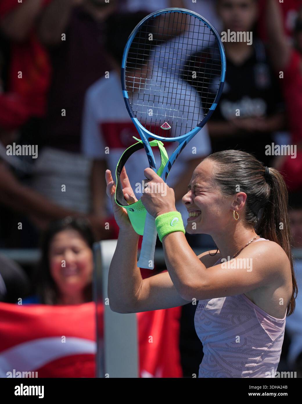 Zeynep Sonmez of Turkey reacts after defeating Anna Bondar of Hungary ...