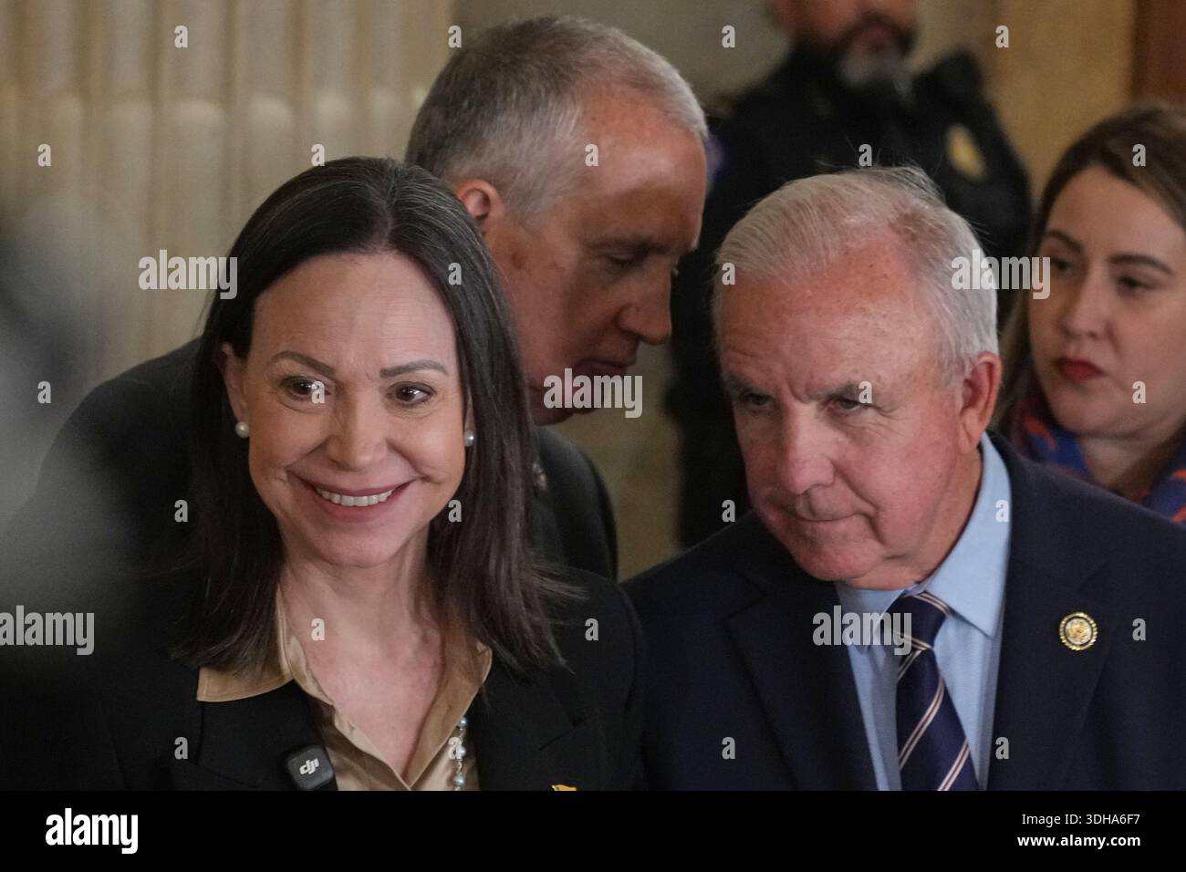 Venezuelan opposition leader María Corina Machado smiles after meeting ...