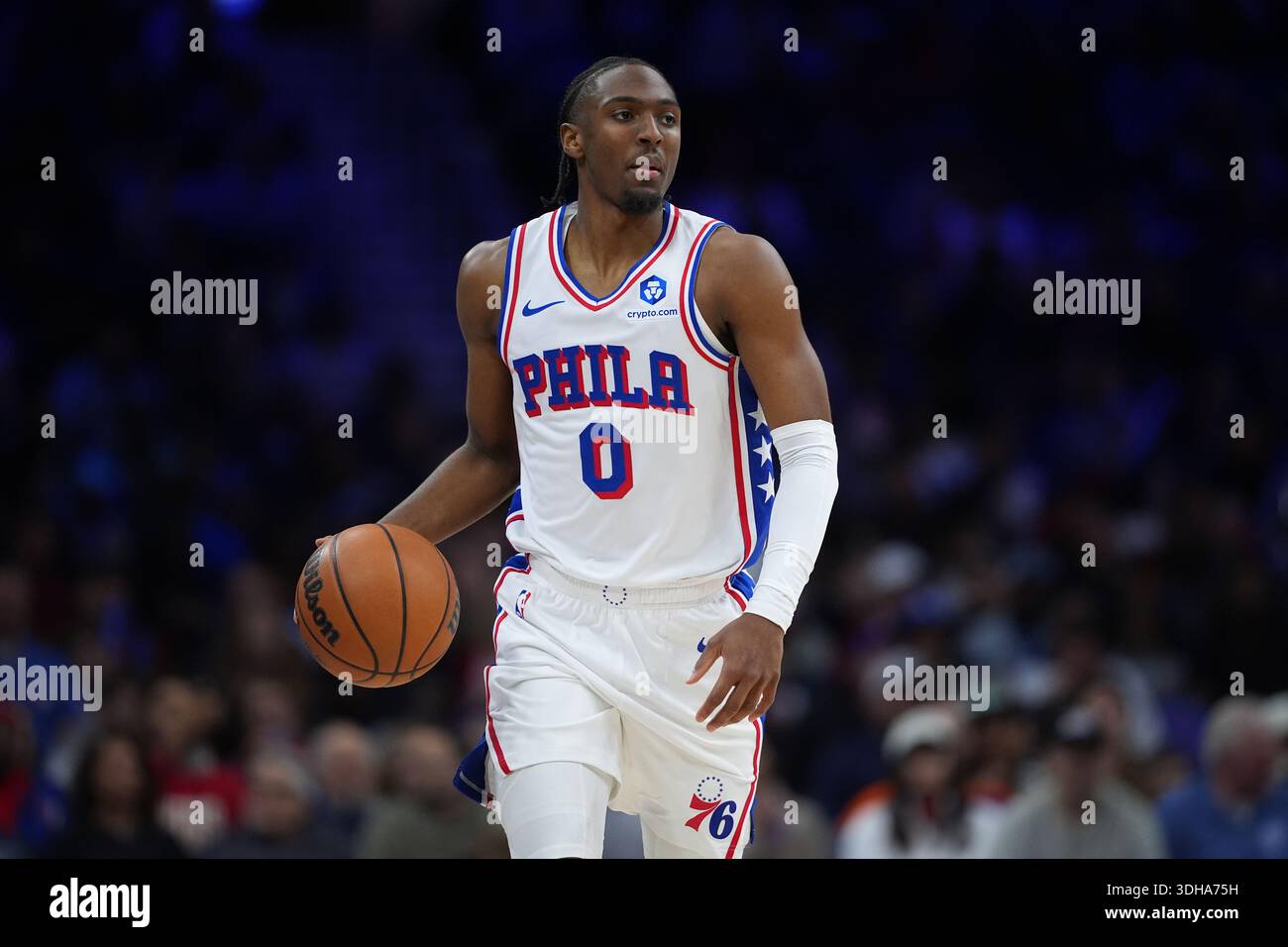 Philadelphia 76ers' Tyrese Maxey plays during an NBA basketball game ...