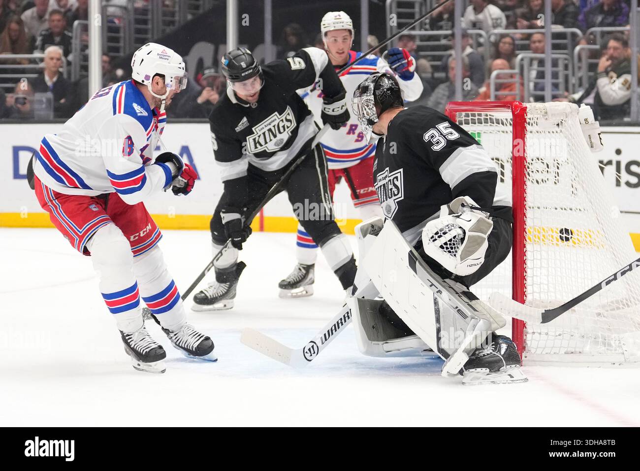 New York Rangers center J.T. Miller, left, scores on Los Angeles Kings ...