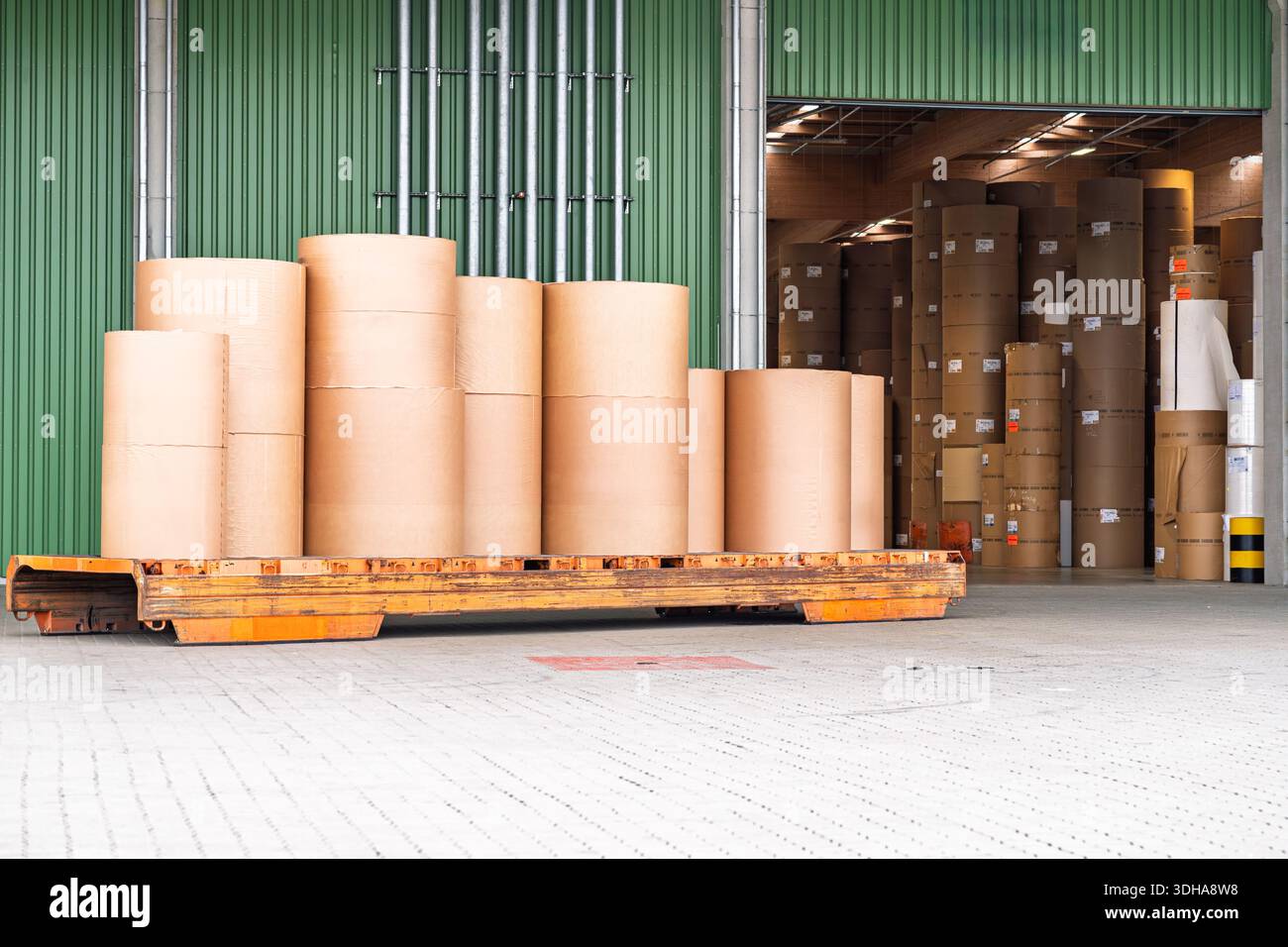 Massive Paper Rolls on Pallet at Warehouse Loading Dock for Industrial ...