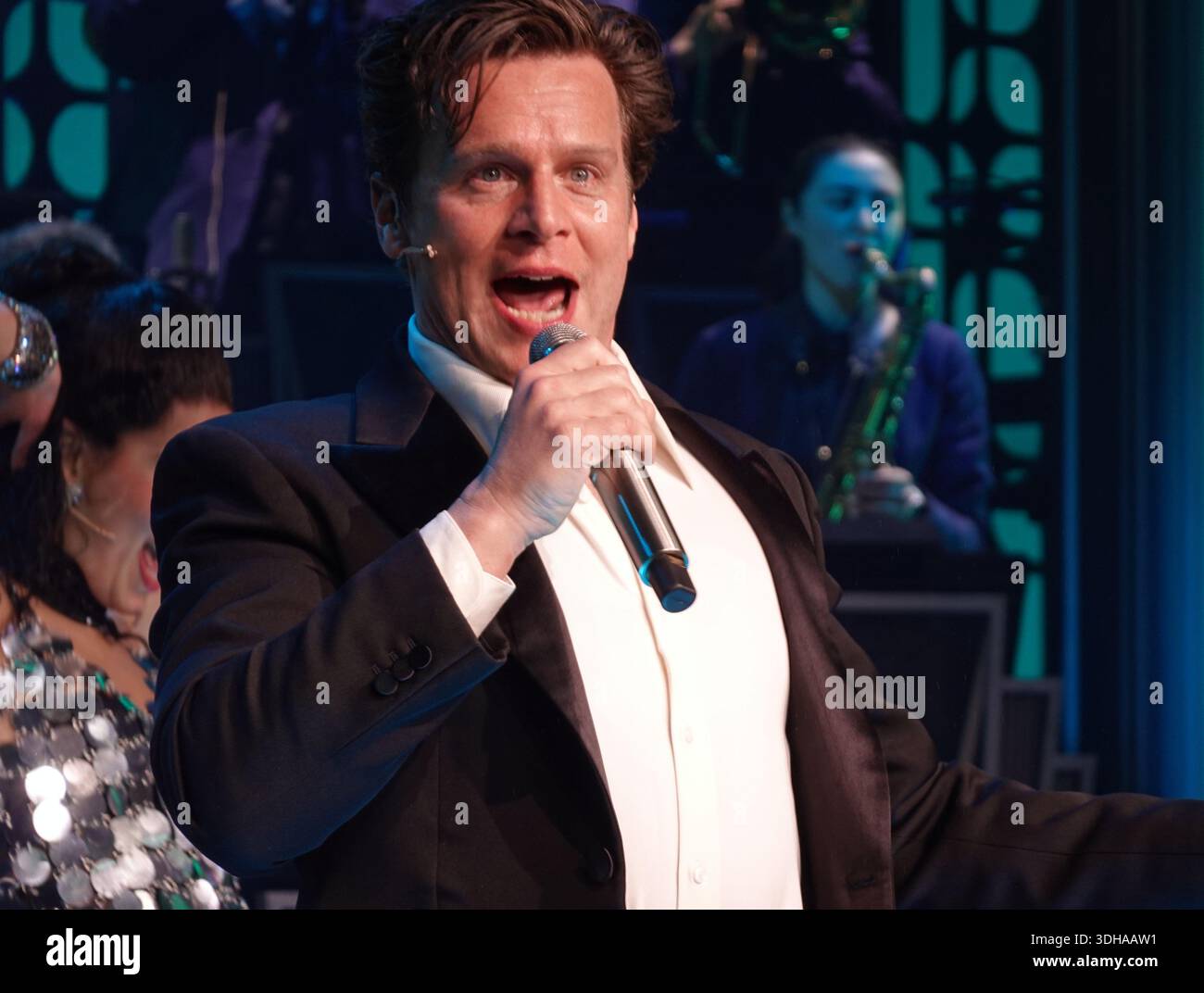 Jonathan Groff performing as Bobby Darin during the curtain call in the ...