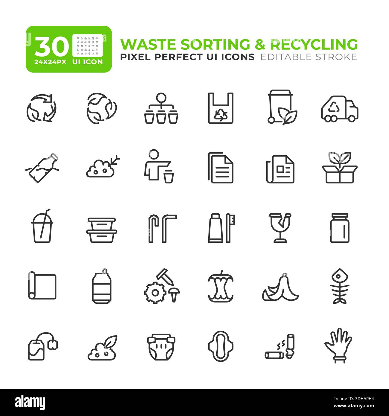 Waste recycling process line essential ui icon set Stock Vector Image ...