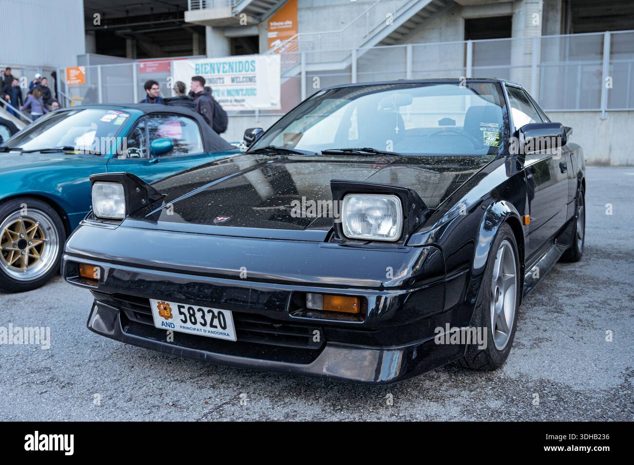 Front view of a charming black classic Japanese Toyota MR2 AW11 ...