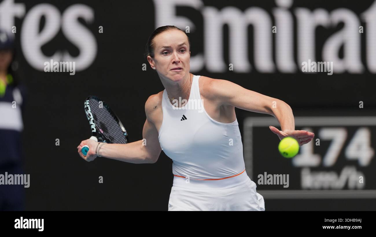 Elina Svitolina of Ukraine plays a forehand return to Linda Klimovicova ...