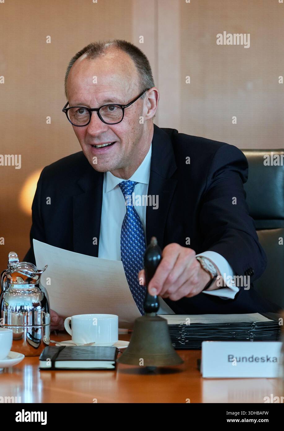 German Chancellor Friedrich Merz attends the cabinet meeting at the ...