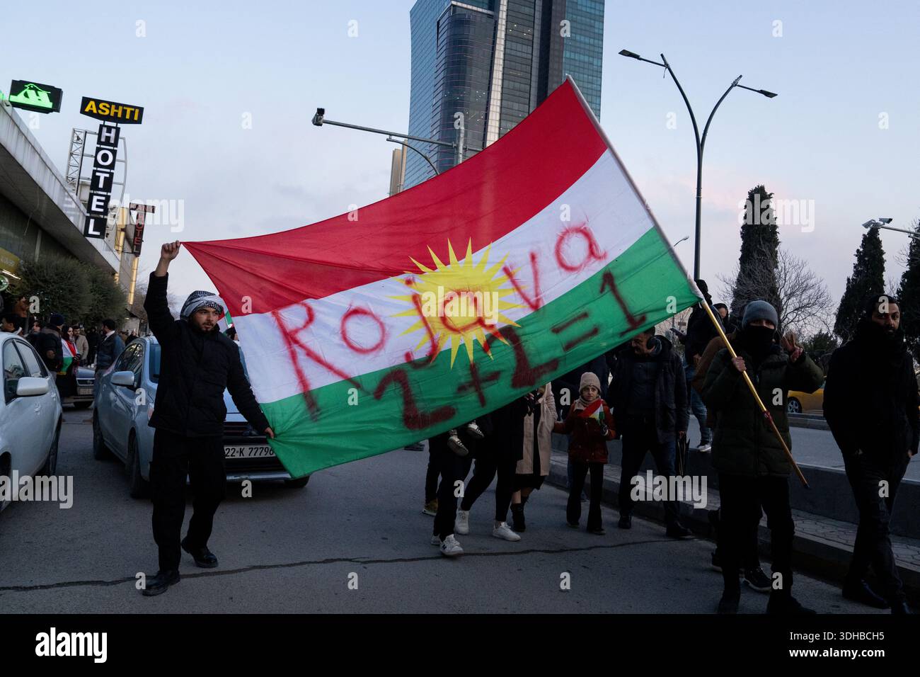 Sulaymaniyah, Iraq. 20th Jan, 2026. Solidarity with Rojava. Protesters ...