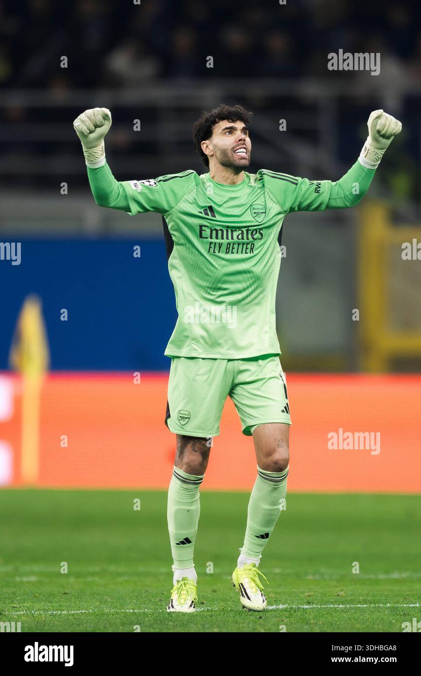 David Raya of Arsenal FC celebrates during the UEFA Champions League ...