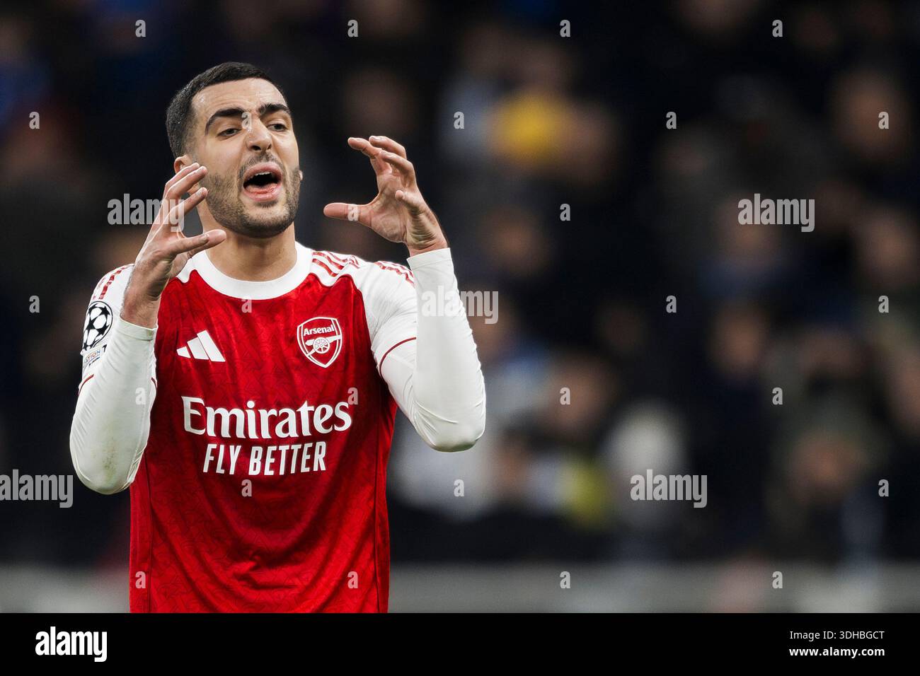 Mikel Merino of Arsenal FC reacts during the UEFA Champions League 2025 ...