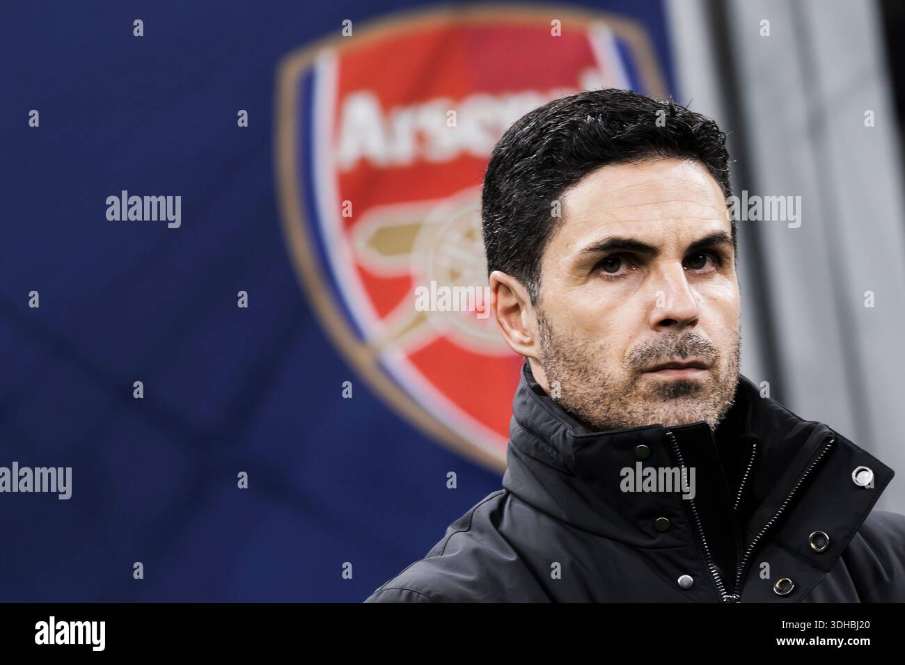 Mikel Arteta, head coach of Arsenal FC, looks on prior to the UEFA ...