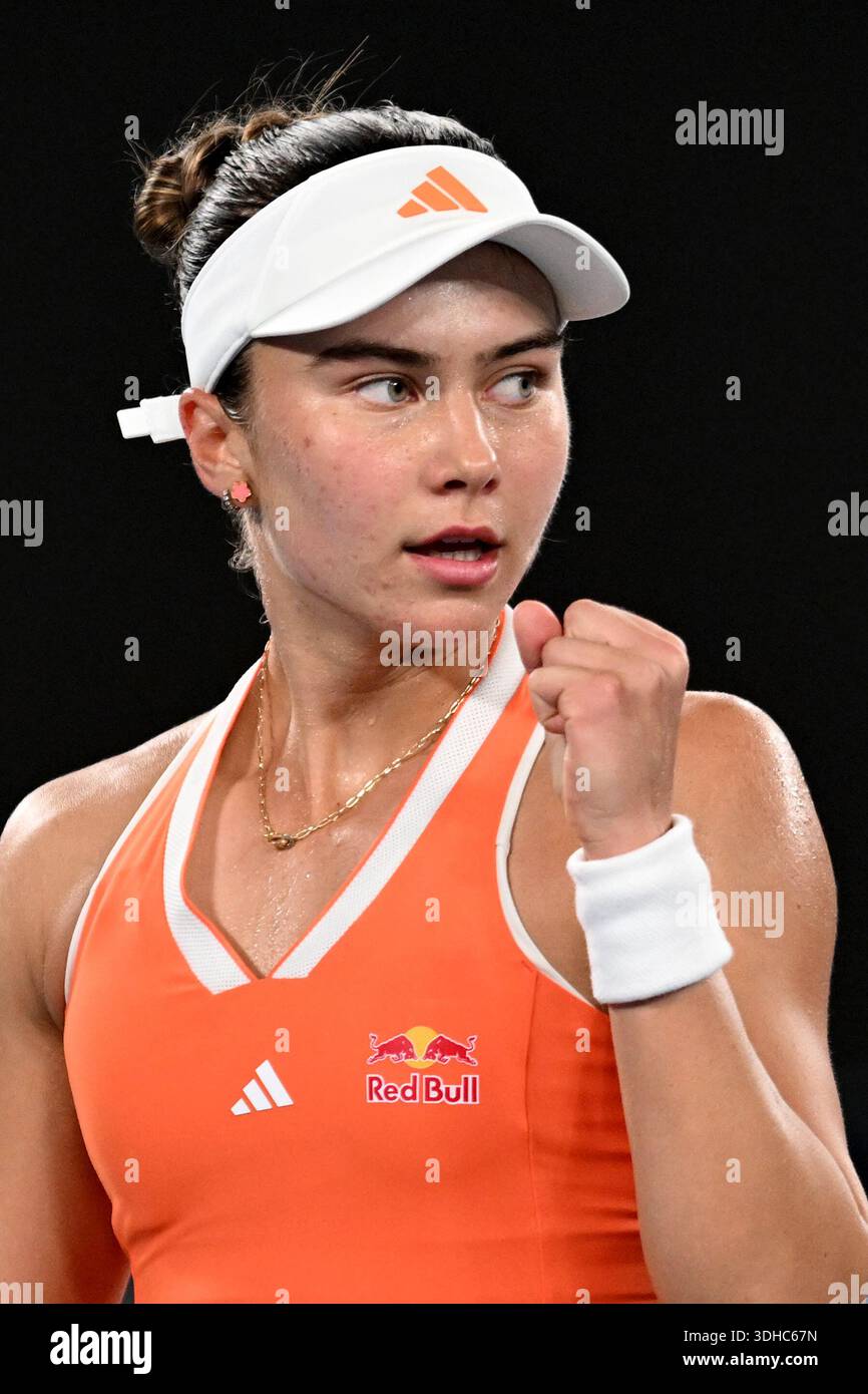 Melbourne, Australia. 22nd Jan, 2026. Iva Jovic of the USA reacts ...