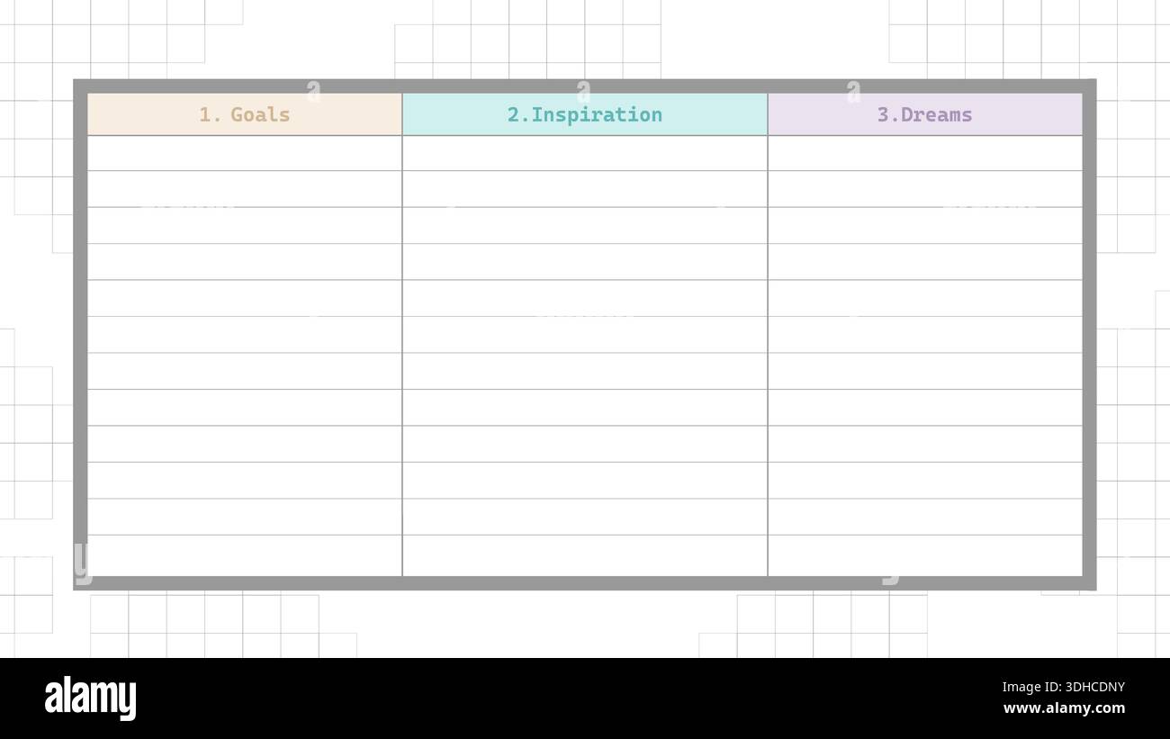 Vision board planner template with goals inspiration dreams columns ...