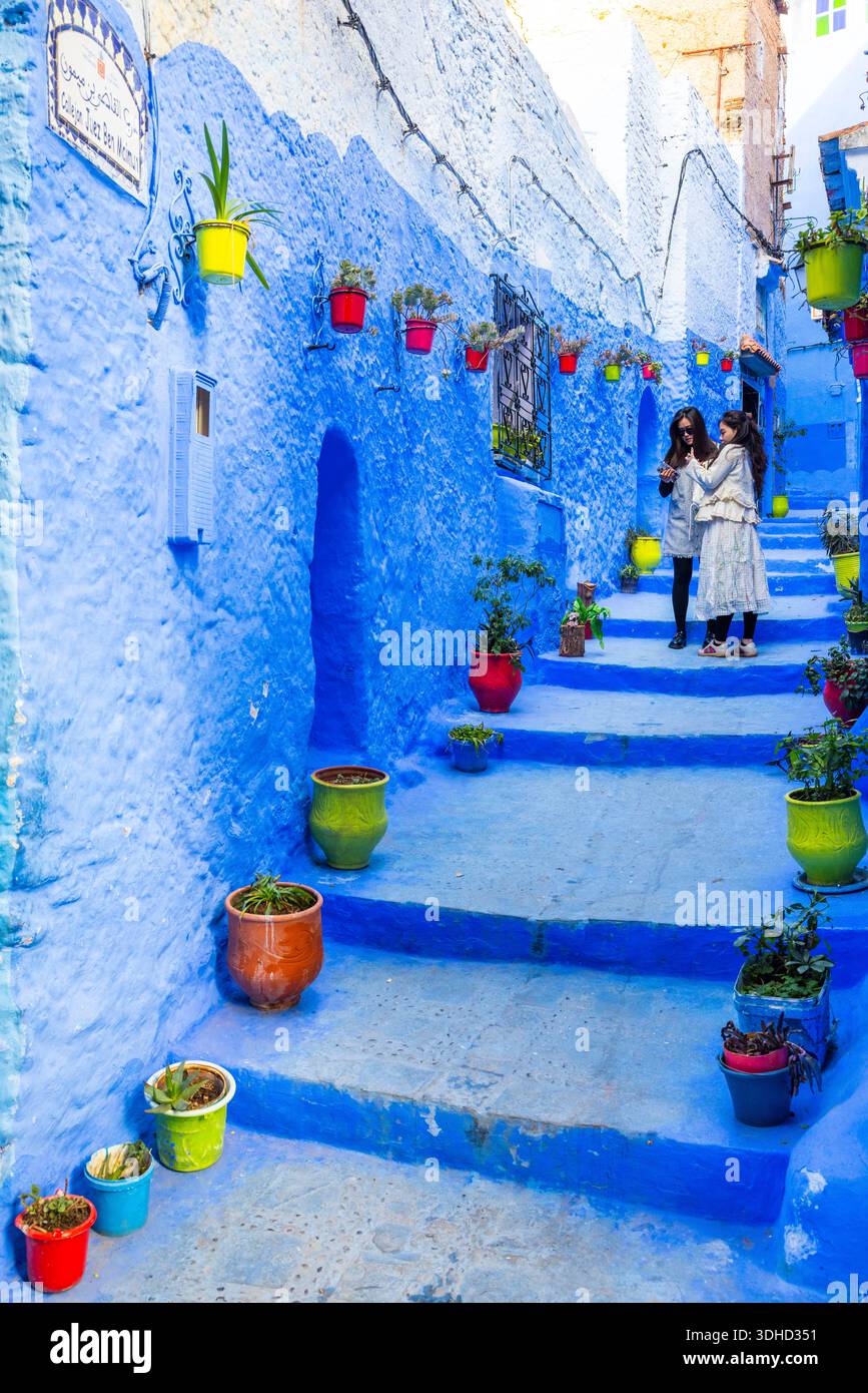 Morocco, Rif Region, Chefchaouen the blue city, the medina, tourists ...