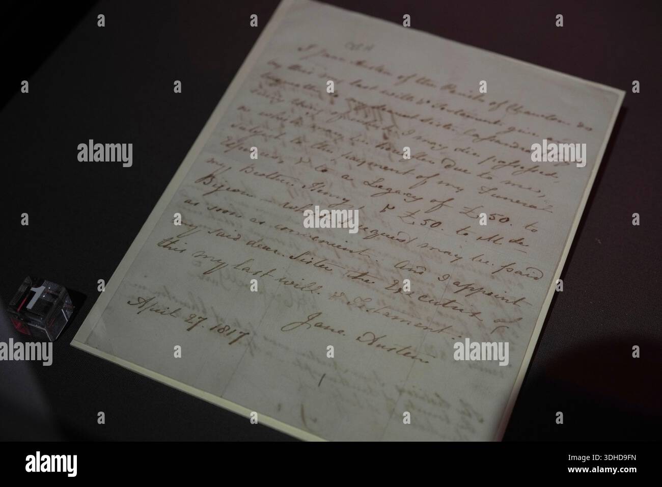 The will of British author Jane Austen on display during a preview of ...