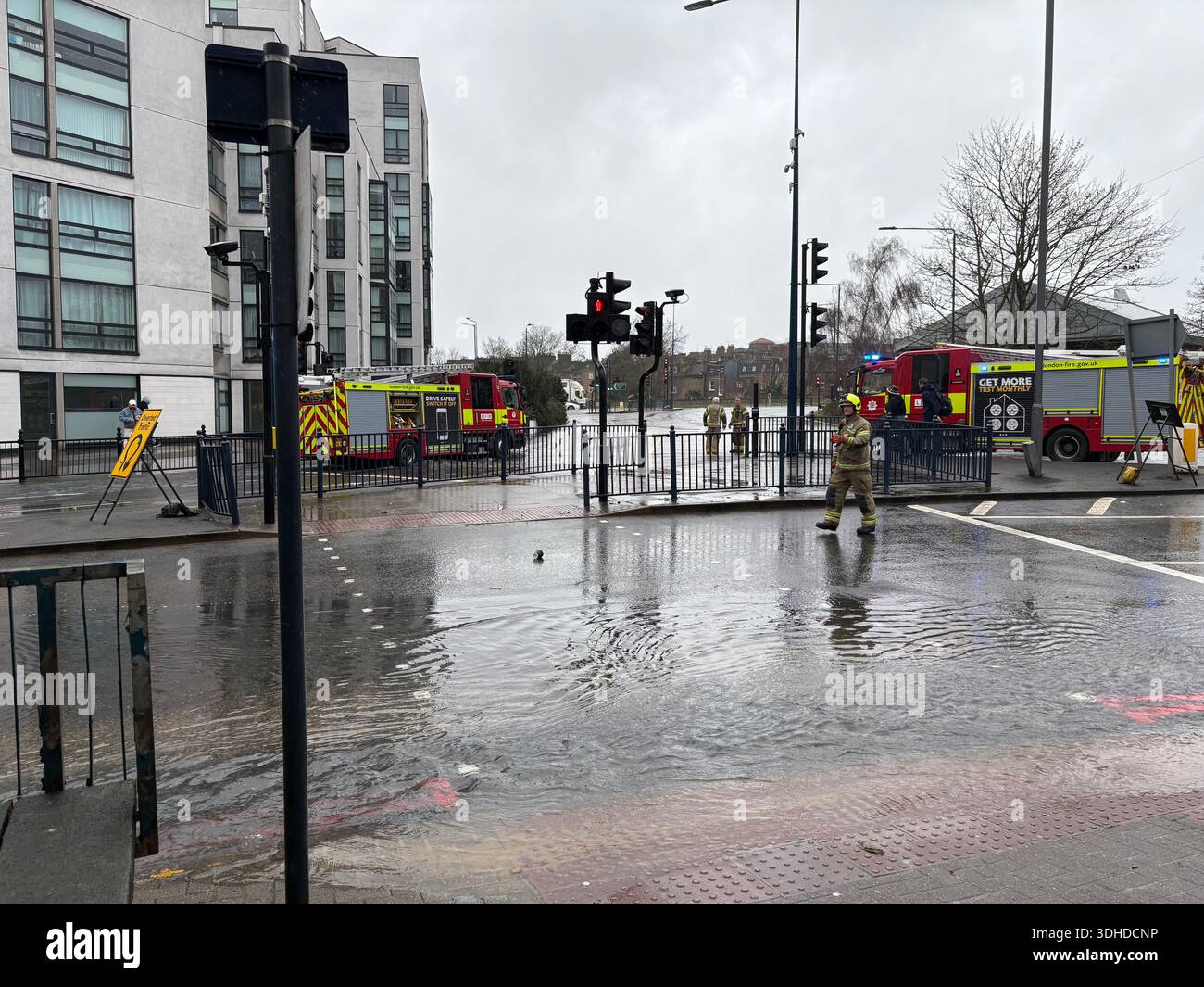 London, UK. 21 January 2026. Fire crews from London Fire Brigade ...