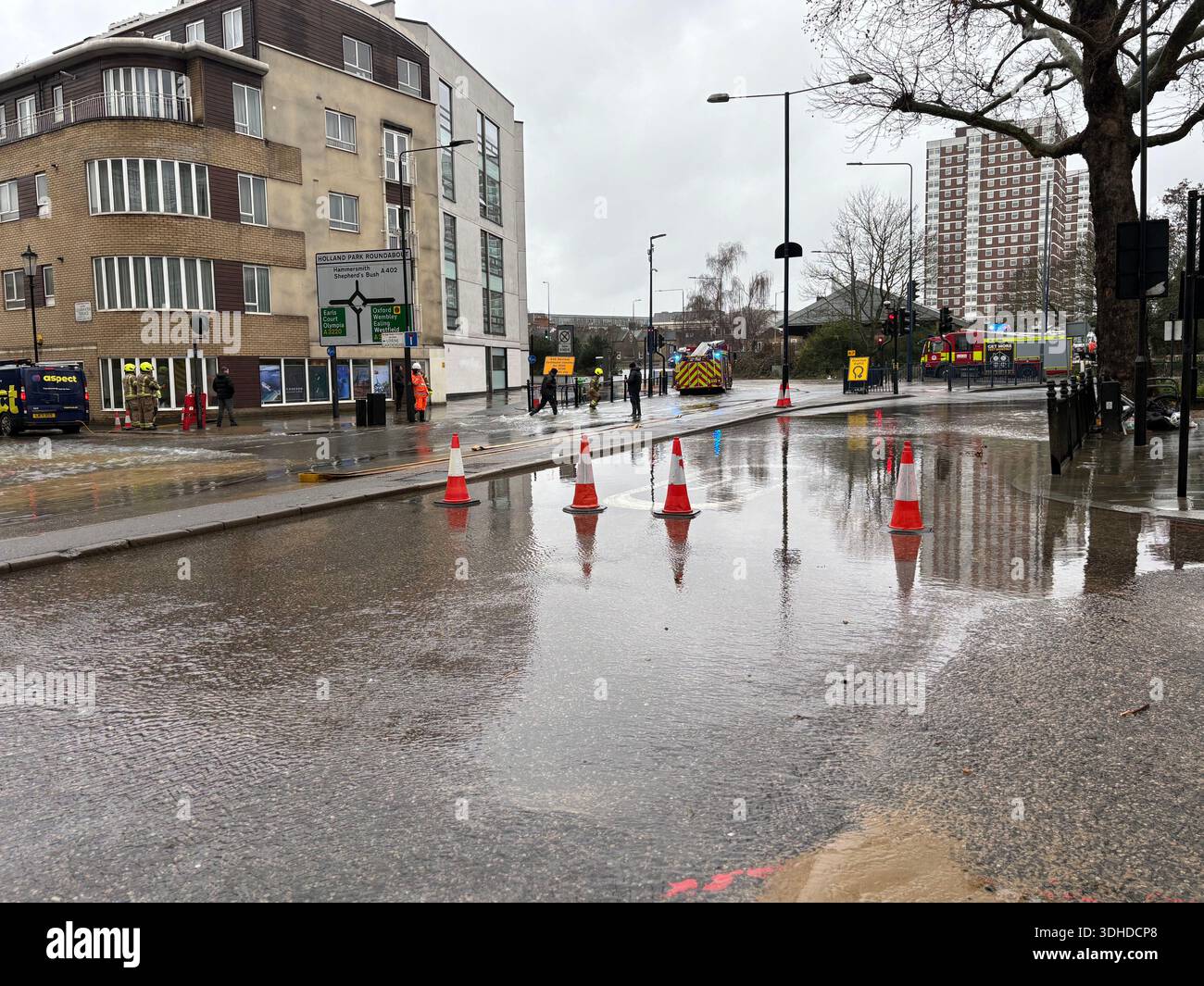 London, UK. 21 January 2026. Fire crews from London Fire Brigade ...