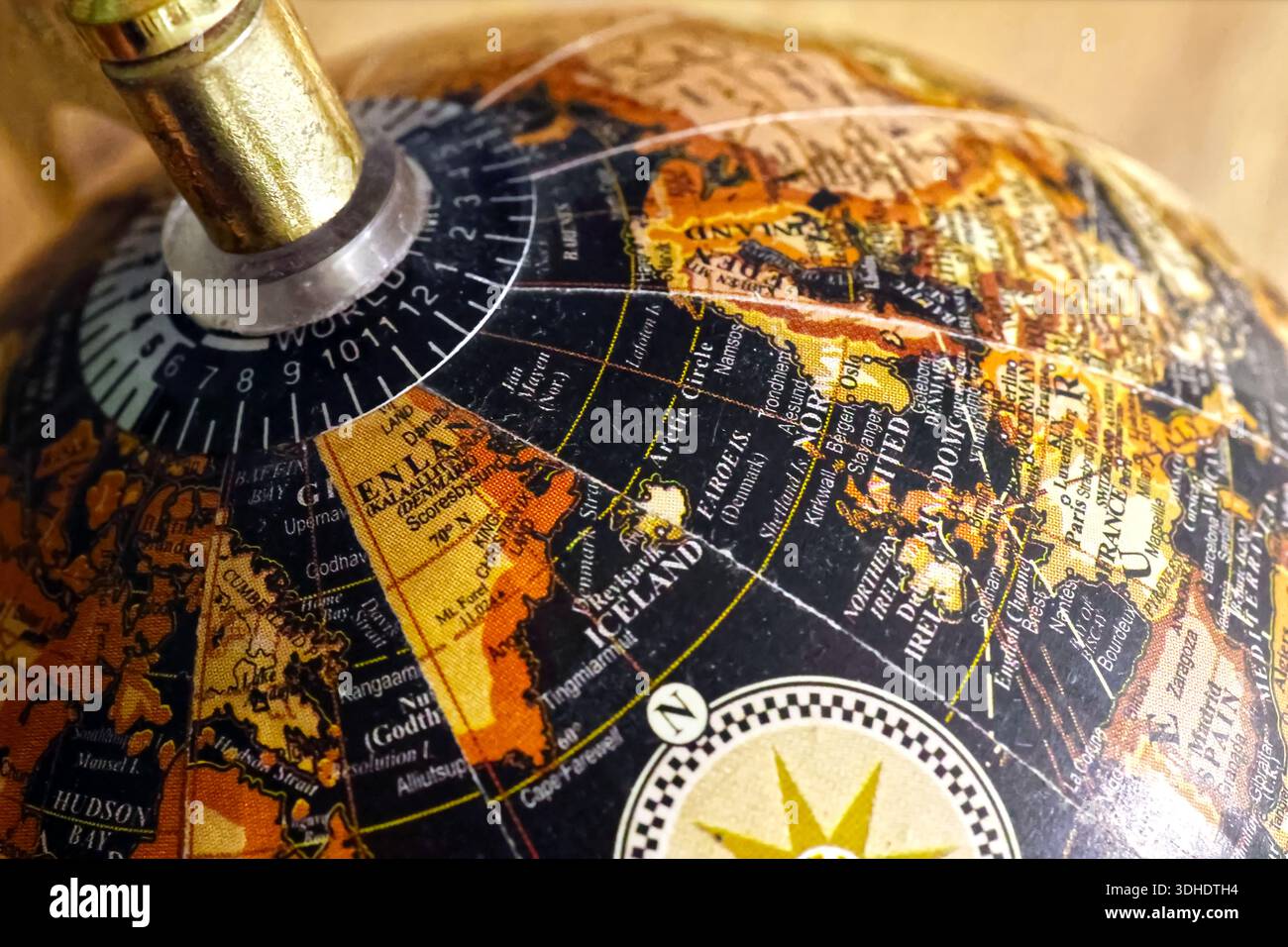 Close-up of a Vintage World Globe Featuring Greenland and Arctic Region ...