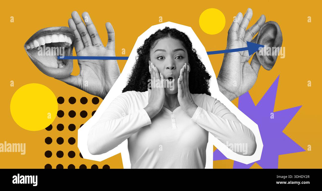 Collage Showing Communication Concepts With Hands, Mouth, and Ears in ...