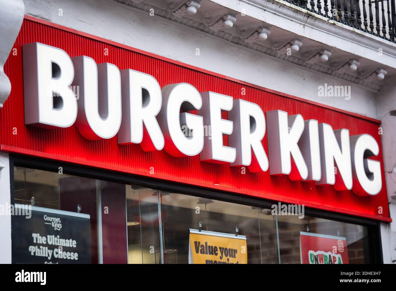 A Burger King logo on a storefront in Bayswater, west London. Picture ...