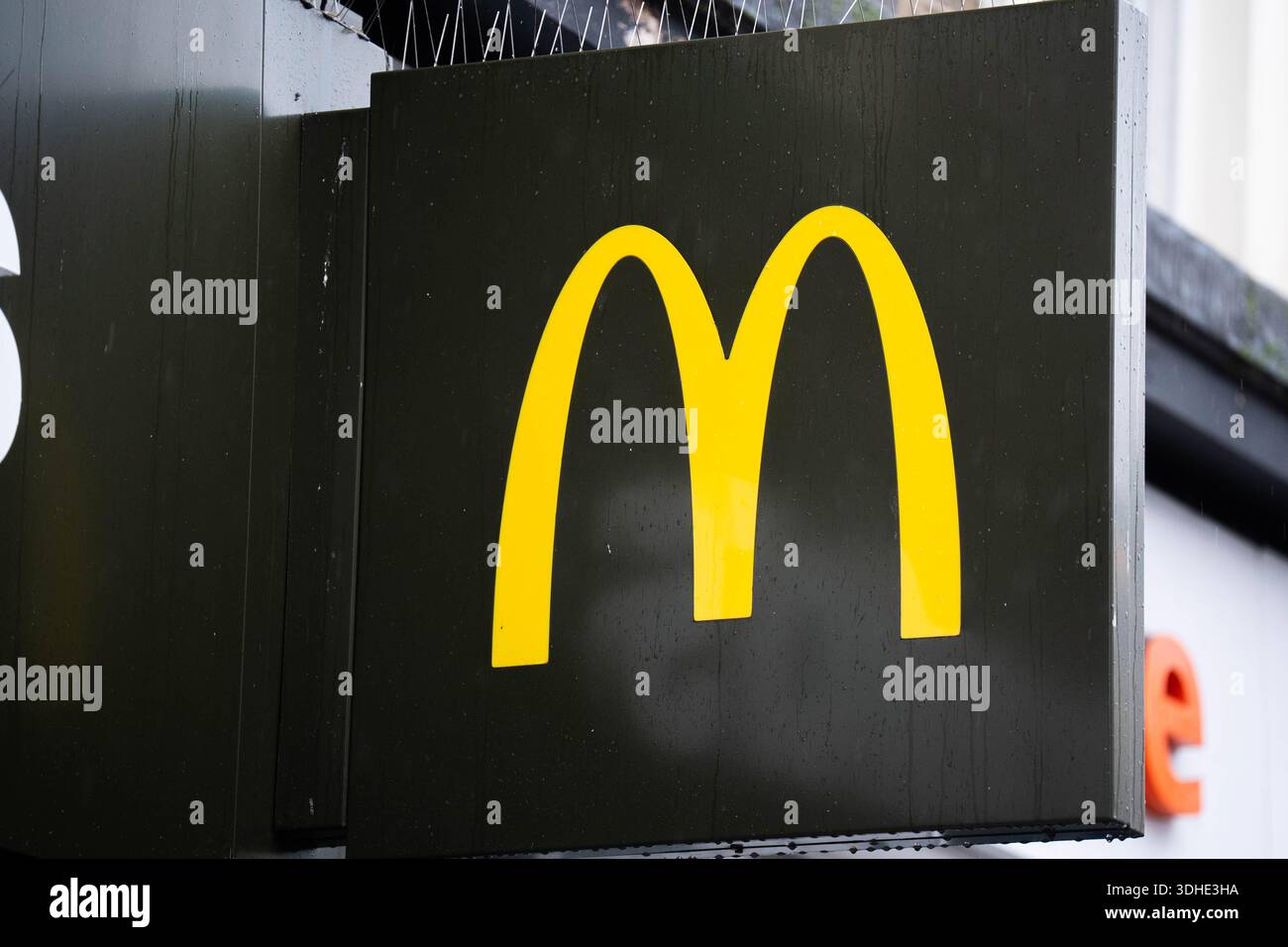 A McDonald's logo on a storefront in Bayswater, west London. Picture ...