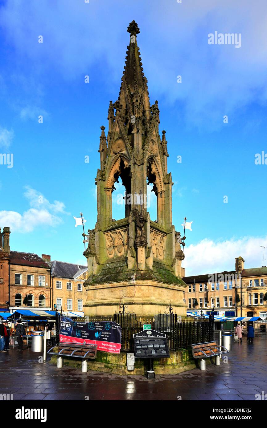 The Bentinck memorial monument and the Market Place, Mansfield town ...