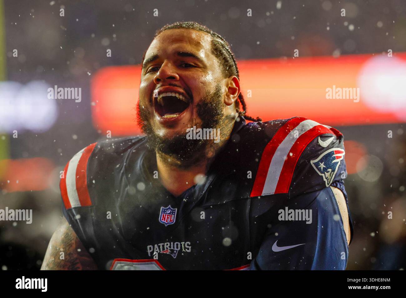 New England Patriots defensive tackle Cory Durden (94) reacts after ...