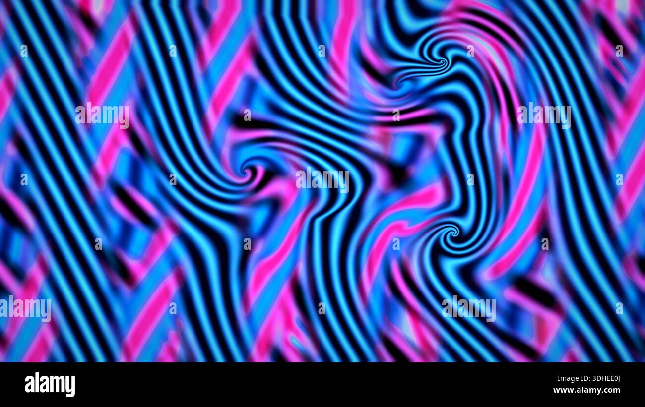 The scene shows a mix of blue and pink patterns swirling and creating a ...