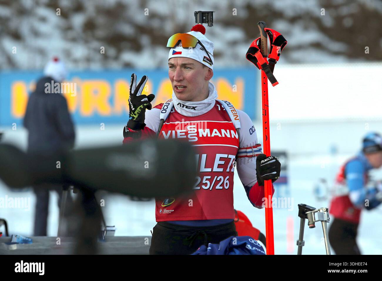 Petr Hak of Czech Republic attends men's training prior to the Biathlon ...
