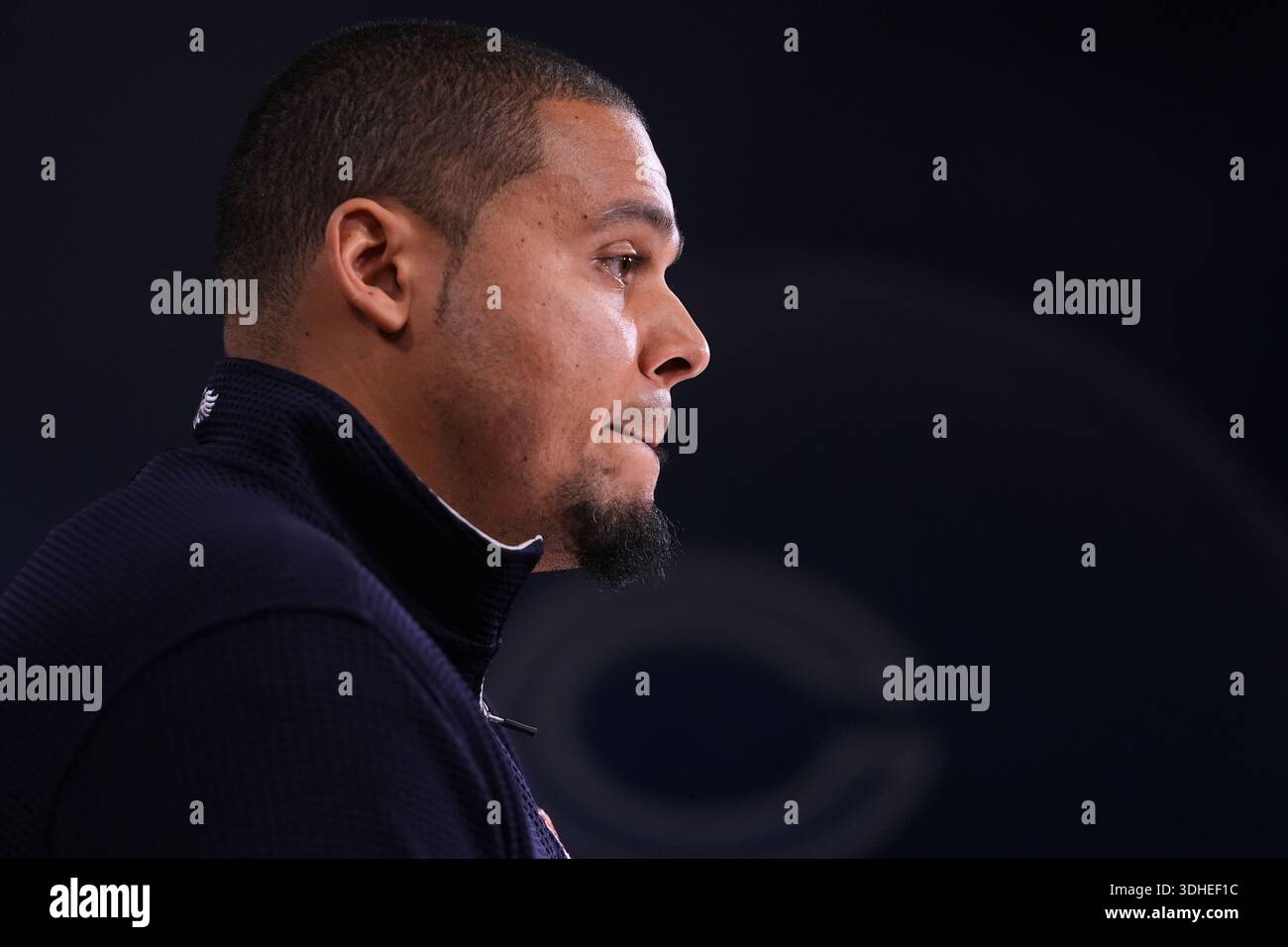 Chicago Bears general manager Ryan Poles talks to media at a news ...