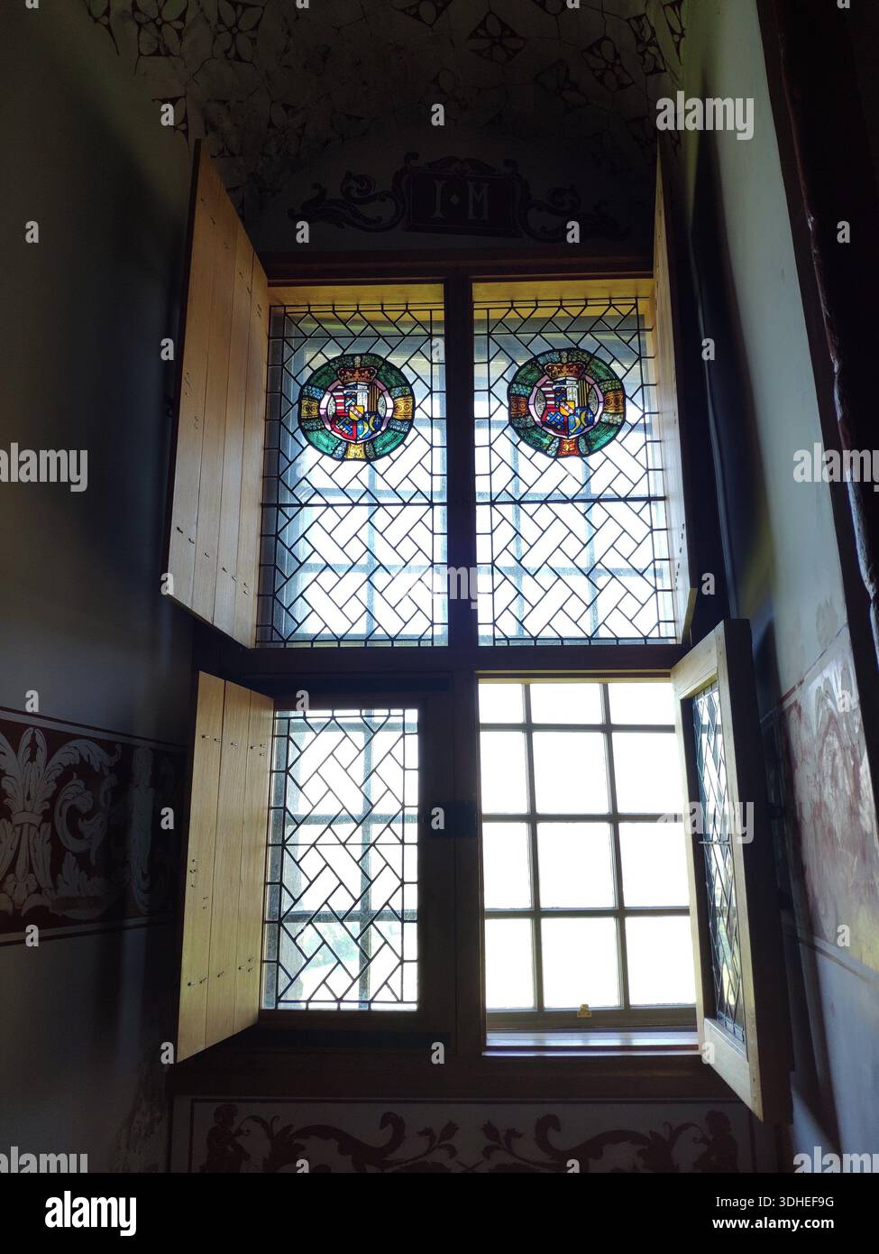 Ornate Stained Glass Window in Historic Interior Stock Photo - Alamy