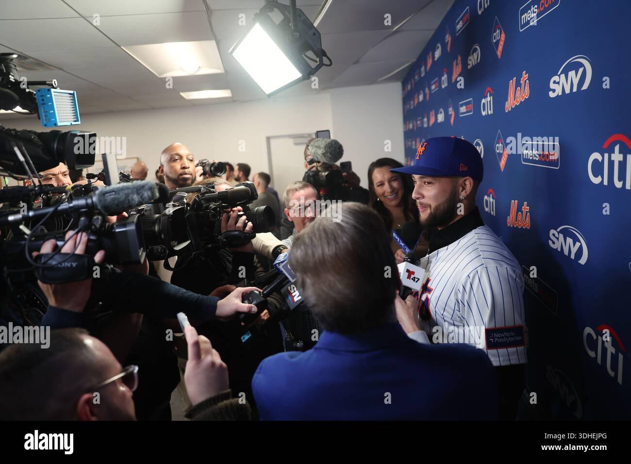 Bo Bichette speaks with members of the media during his introductory ...