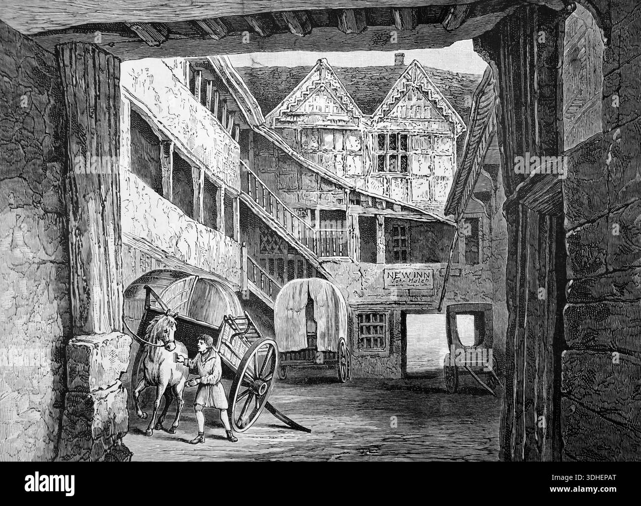 Medieval pilgrims illustration Black and White Stock Photos & Images ...