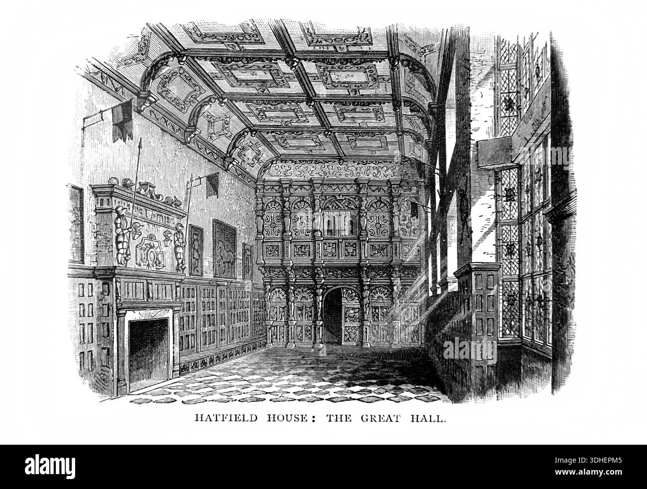 Illustration of Hatfield House The Great Hall where Queen Elizabeth I ...