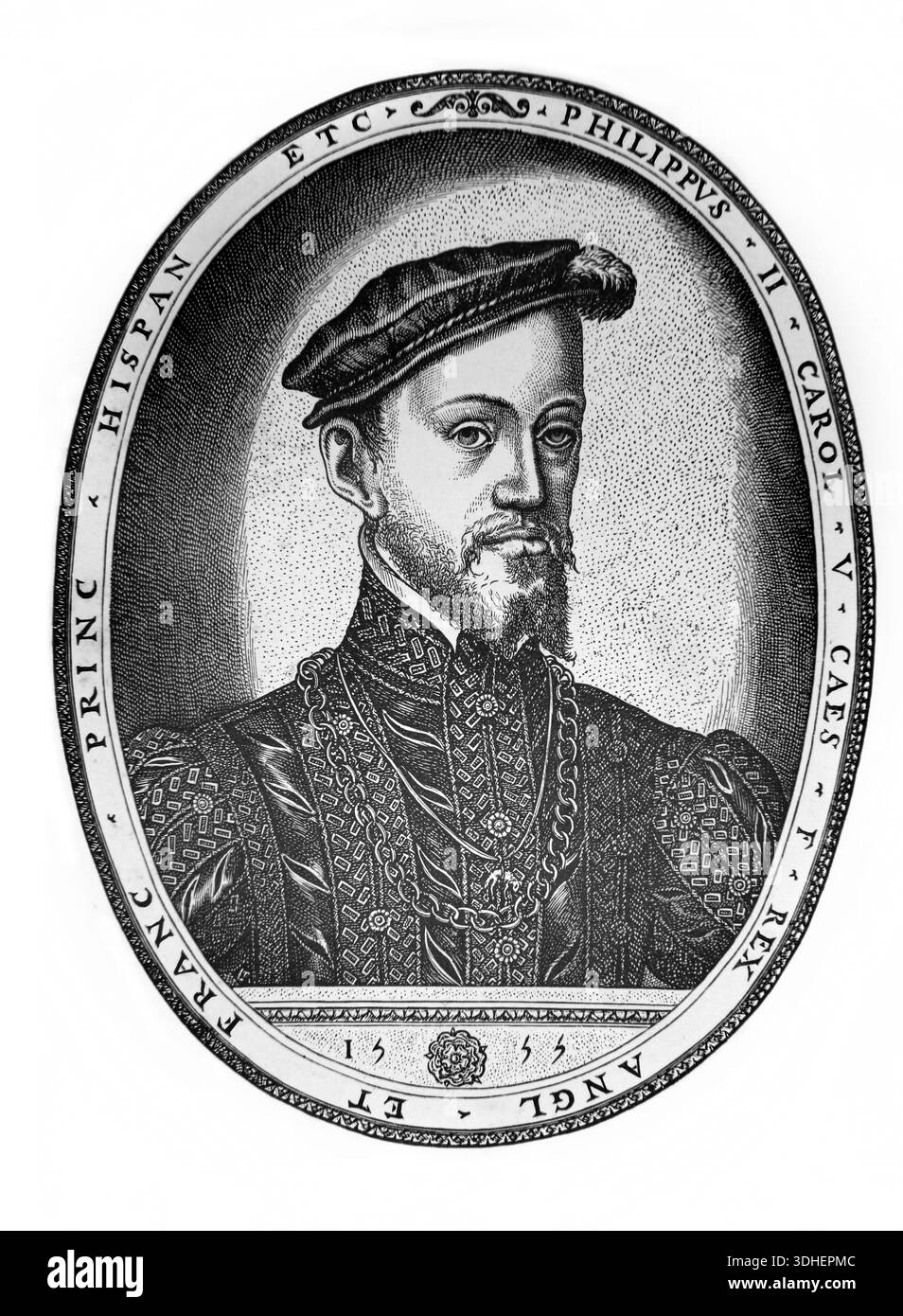 Illustration of King Philip II of Spain (1527-1598) engraving by F ...