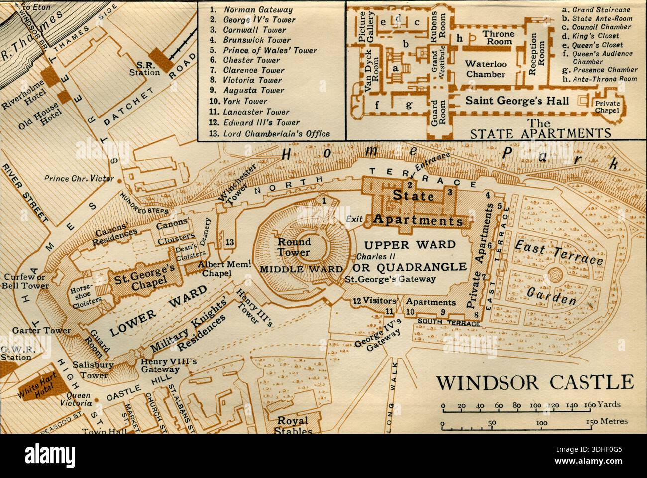 Map of Windsor Castle. Early 20th century plan showing the layout of ...