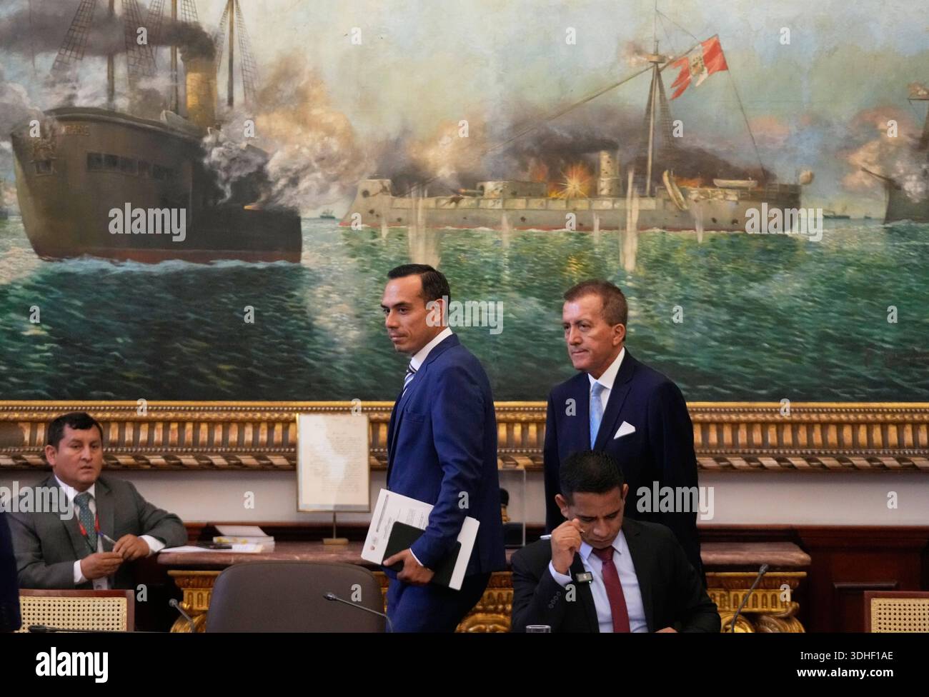 Peru's interim President Jose Jeri, center, arrives to Congress speak ...