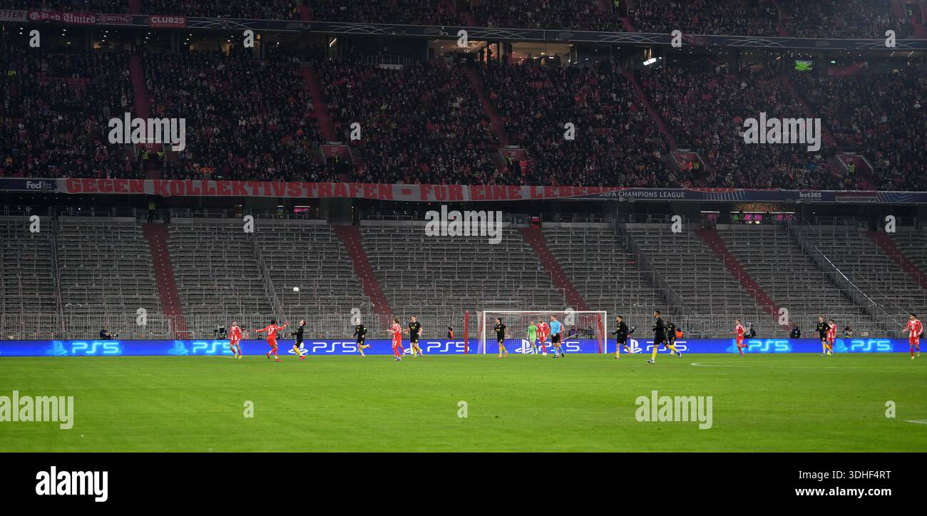 Fans supporters Bayern with banner, blocking of blocks 111 to 114 in ...