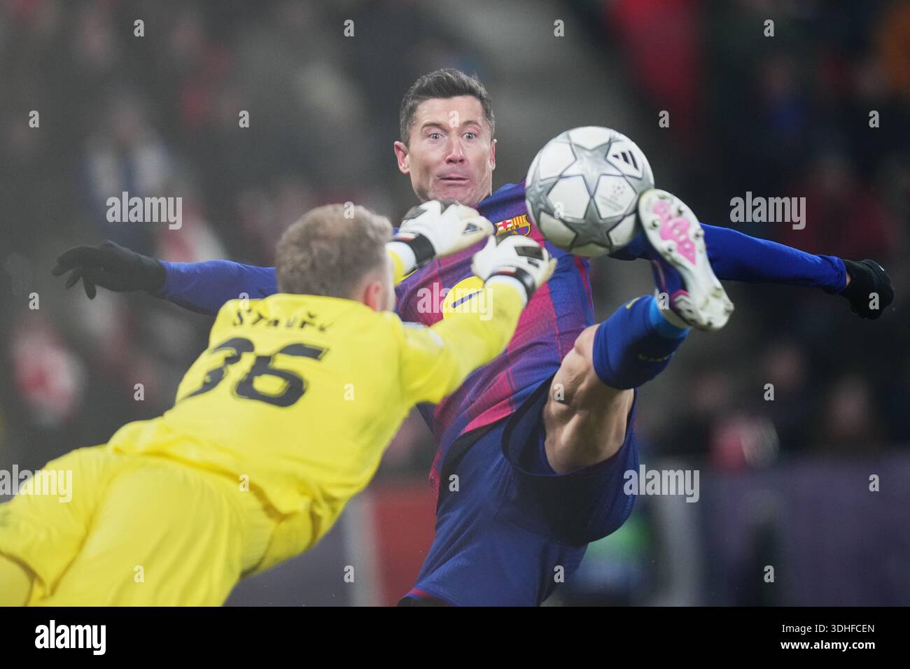 Barcelona's Robert Lewandowski, right, scores his side's fourth goal ...