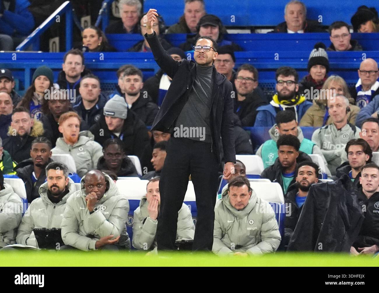 Chelsea manager Liam Rosenior during the UEFA Champions League match at ...